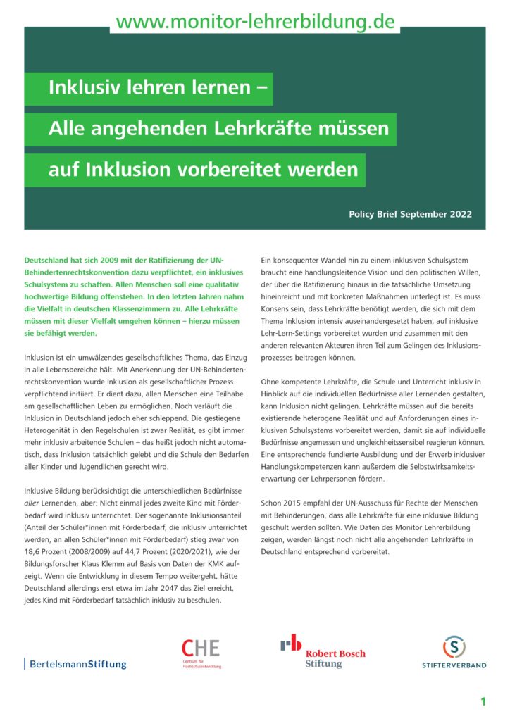 Inklusion – Monitor Lehrkräftebildung